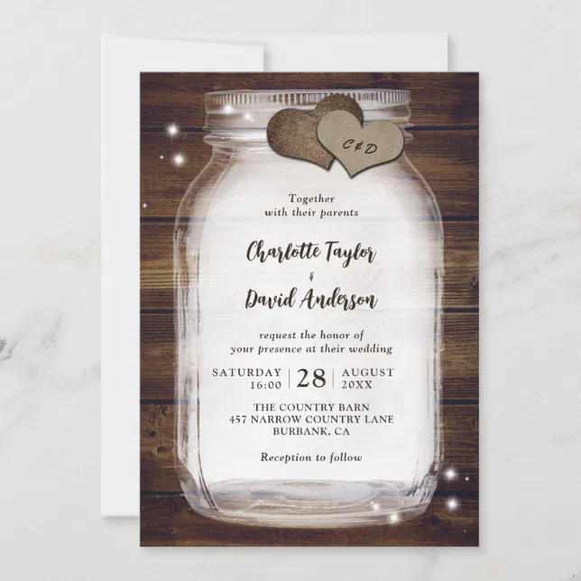 Rustic Wood Burlap Mason Jar Wedding Invitation | Zazzle