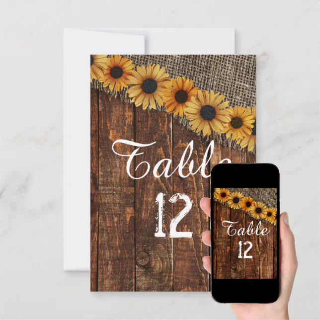 Rustic Wood Burlap Sunflower Table Number Seating | Zazzle