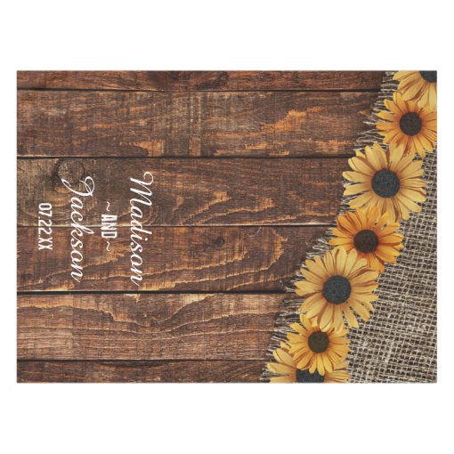 Rustic Wood & Burlap Sunflower Wedding Monogram Tablecloth | Zazzle