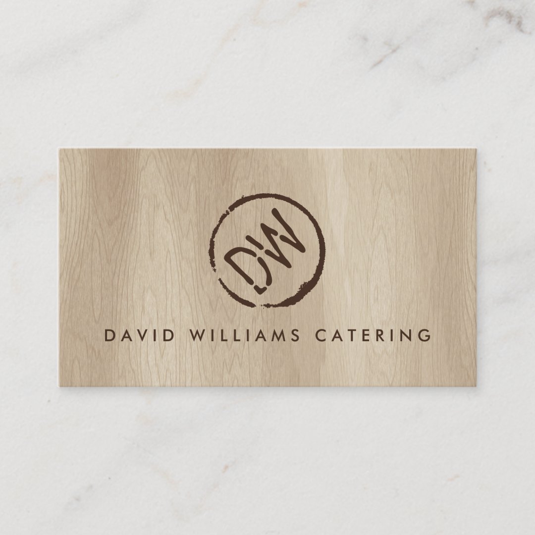 Rustic Wood-Burned Stamped Monogram for Catering 2 Business Card | Zazzle
