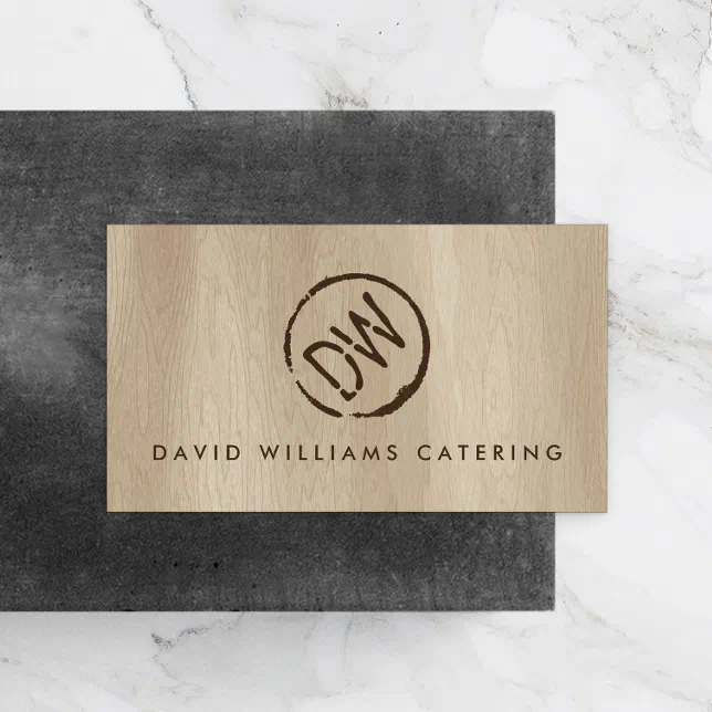 Rustic Wood-Burned Stamped Monogram for Catering 2 Business Card | Zazzle