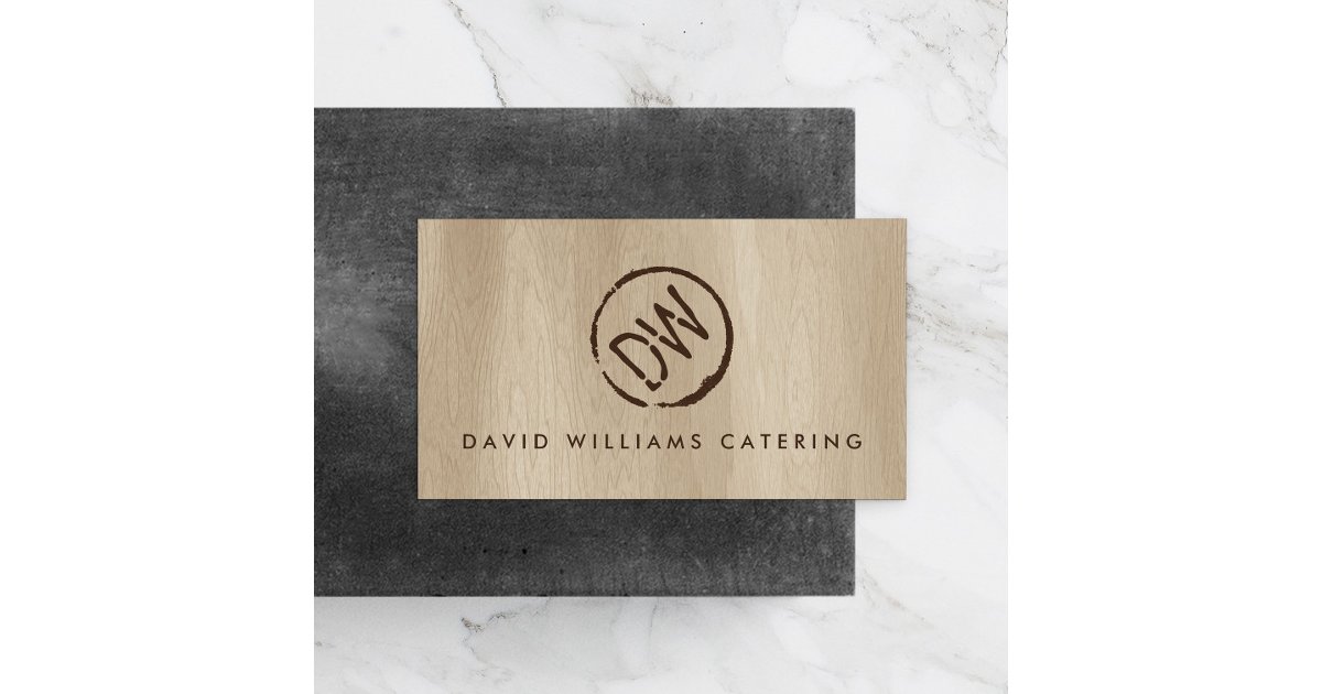 Rustic Wood-Burned Stamped Monogram for Catering 2 Business Card | Zazzle