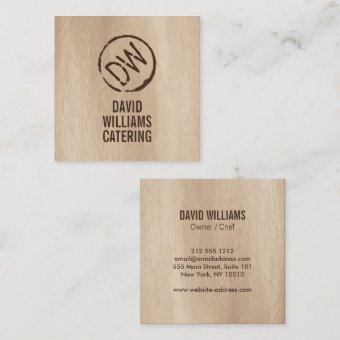 Rustic Wood-Burned Stamped Monogram for Catering Square Business Card ...