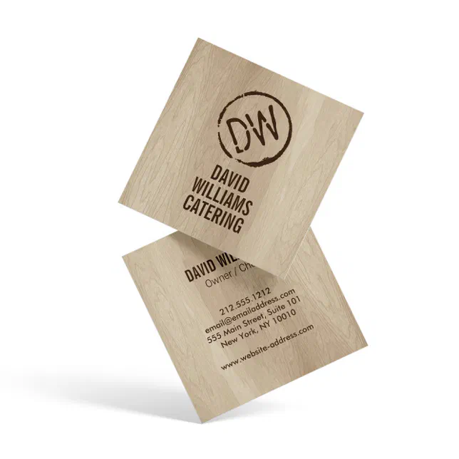 Rustic Wood-Burned Stamped Monogram for Catering Square Business Card ...