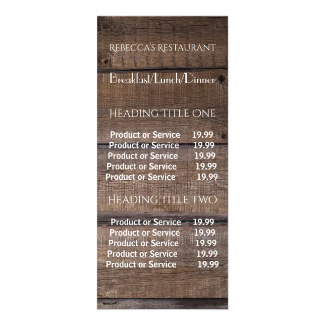 Rustic Wood Business Pricing & Service Rack Card | Zazzle