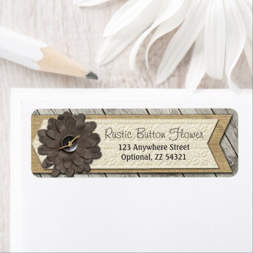 Rustic Wood Button Fabric Flower & Shabby Burlap Label | Zazzle