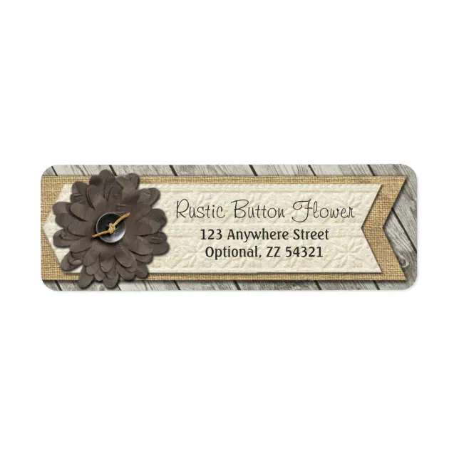 Rustic Wood Button Fabric Flower & Shabby Burlap Label | Zazzle