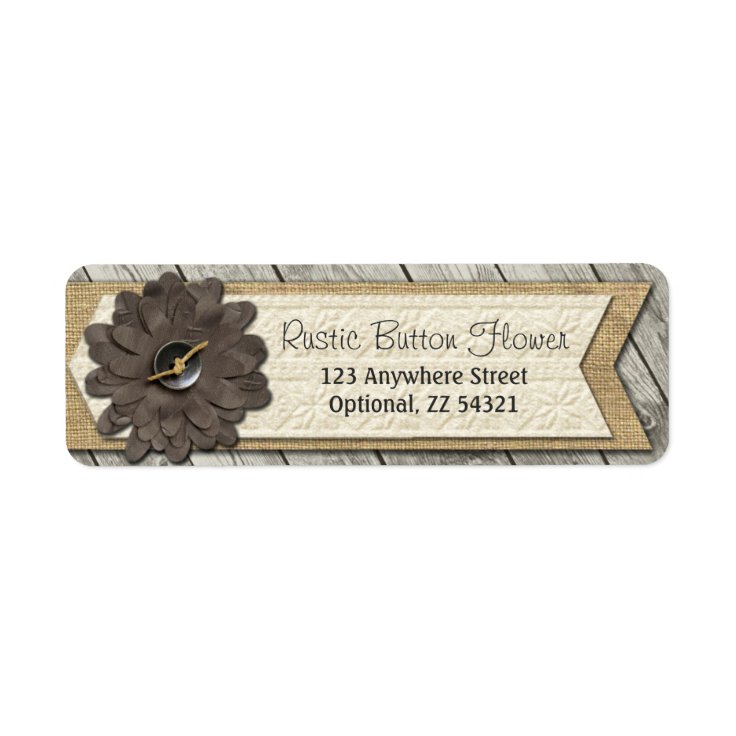 Rustic Wood Button Fabric Flower & Shabby Burlap Label | Zazzle