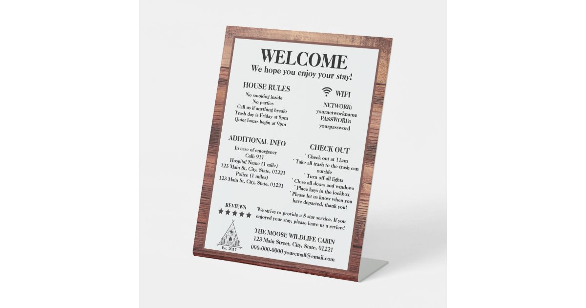 Rustic Wood Cabin Rental Property Welcome Pedestal Sign | Zazzle