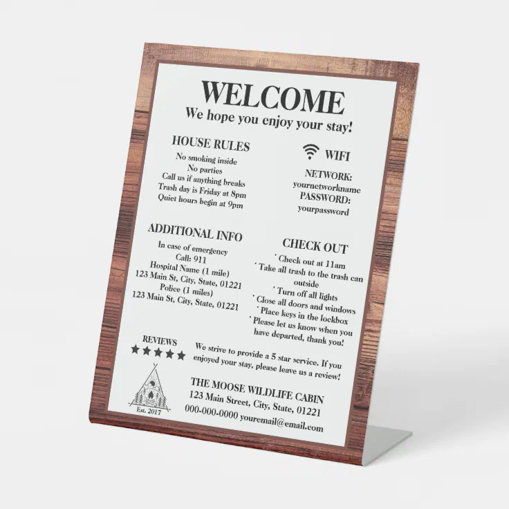 Rustic Wood Cabin Rental Property Welcome Pedestal Sign | Zazzle
