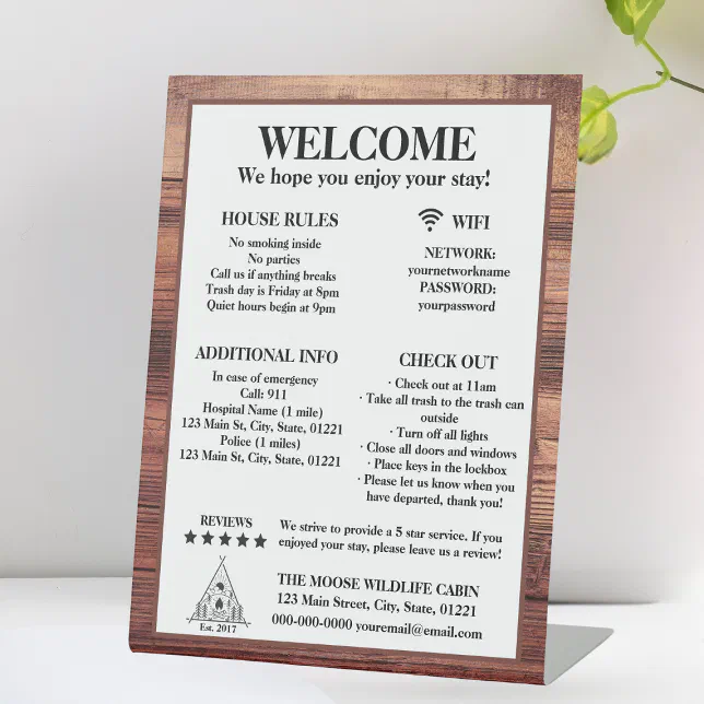 Rustic Wood Cabin Rental Property Welcome Pedestal Sign | Zazzle