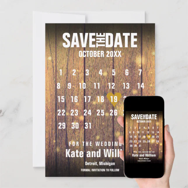 Rustic Wood Calendar Save the Date | Zazzle