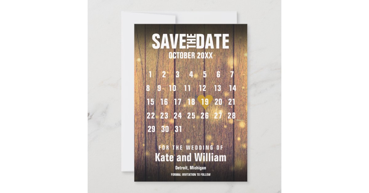 Rustic Wood Calendar Save the Date | Zazzle