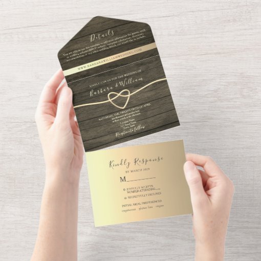 Rustic Wood Calligraphy Wedding All In One Invitation | Zazzle