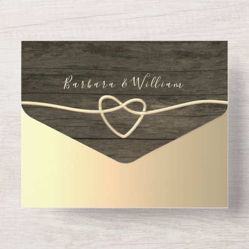 Rustic Wood Calligraphy Wedding All In One Invitation | Zazzle