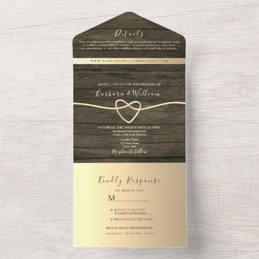 Rustic Wood Calligraphy Wedding All In One Invitation | Zazzle