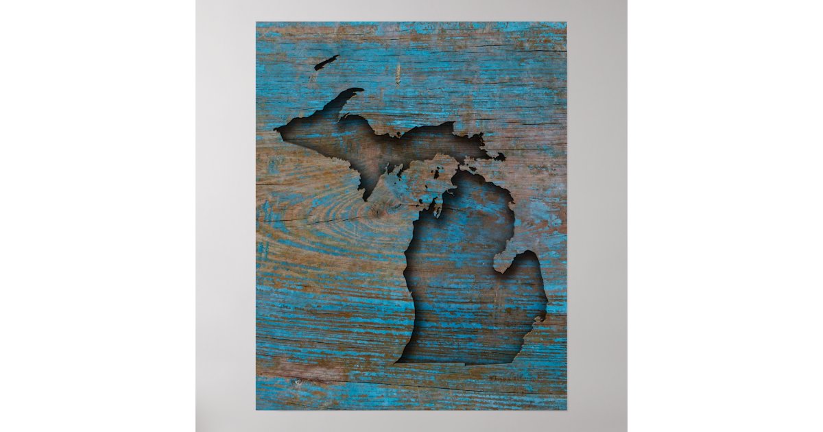 Rustic Wood Carved Michigan State Poster | Zazzle
