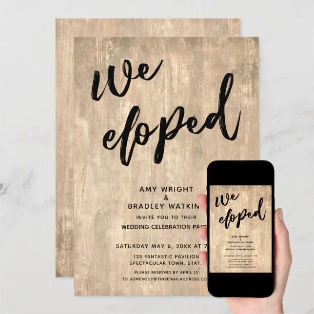 Rustic Wood Casual We Eloped Wedding Reception Invitation | Zazzle