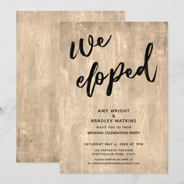 Rustic Wood Casual We Eloped Wedding Reception Invitation | Zazzle