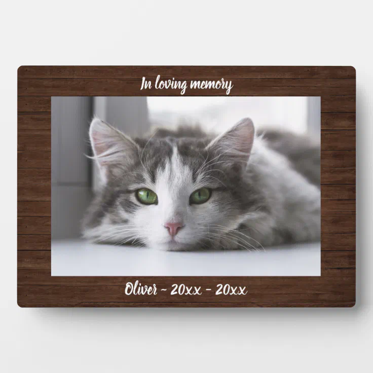 Rustic Wood Cat Memorial Photo Keepsake Plaque | Zazzle