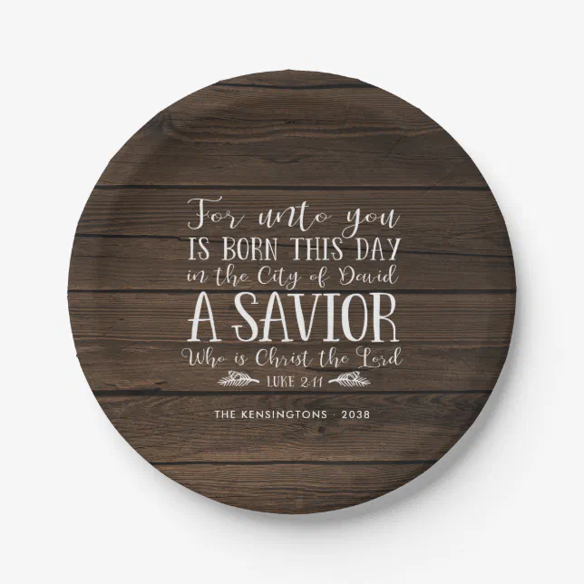 Rustic Wood Christian Christmas Verse Typography Paper Plates | Zazzle