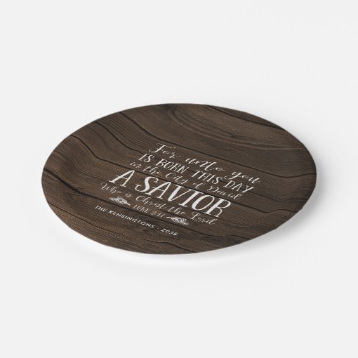 Rustic Wood Christian Christmas Verse Typography Paper Plates | Zazzle