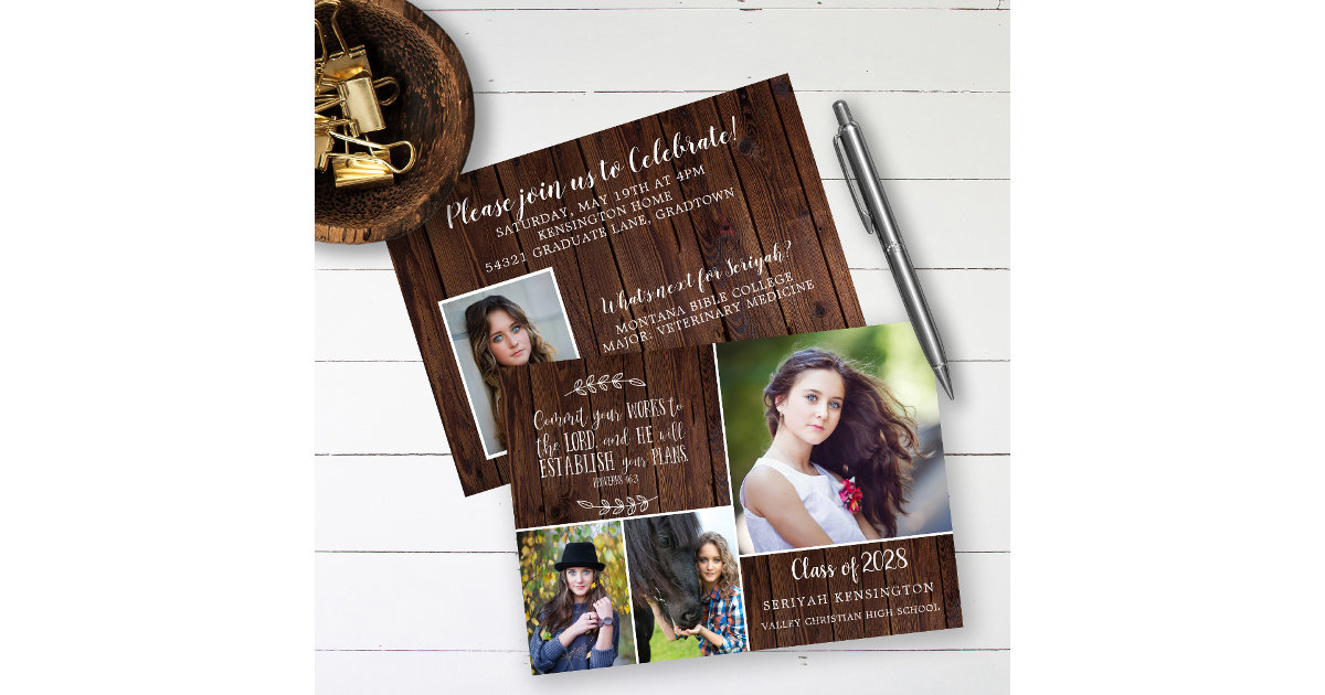 Rustic Wood Christian Graduation Bible Verse Invitation | Zazzle