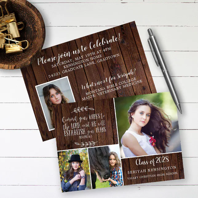 Rustic Wood Christian Graduation Bible Verse Invitation | Zazzle