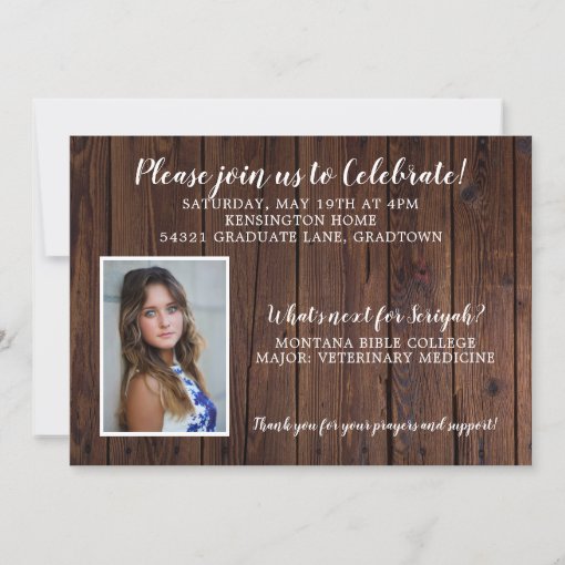 Rustic Wood Christian Graduation Bible Verse Invitation | Zazzle