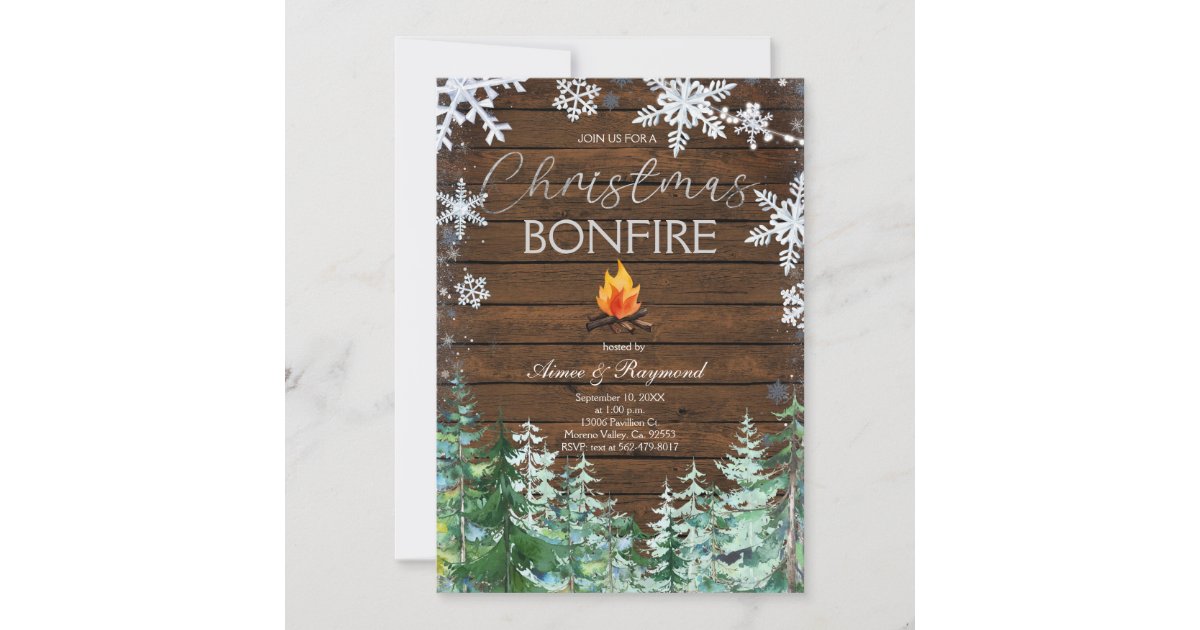 Rustic Wood Christmas Bonfire Invitation | Zazzle