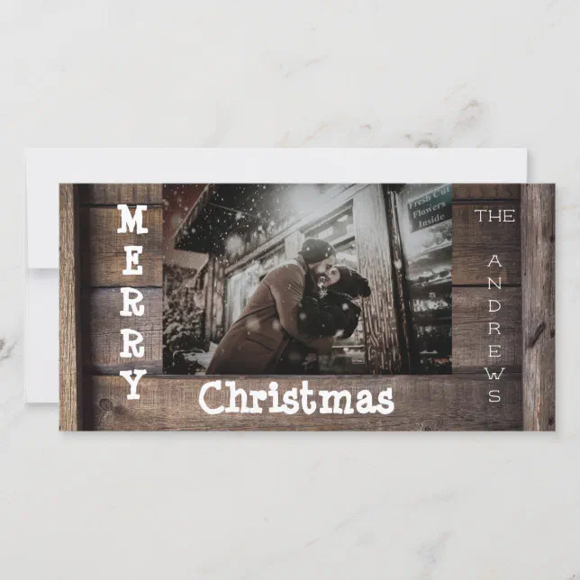 Rustic Wood Christmas Holiday Photo Card | Zazzle