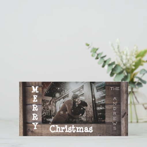 Rustic Wood Christmas Holiday Photo Card | Zazzle