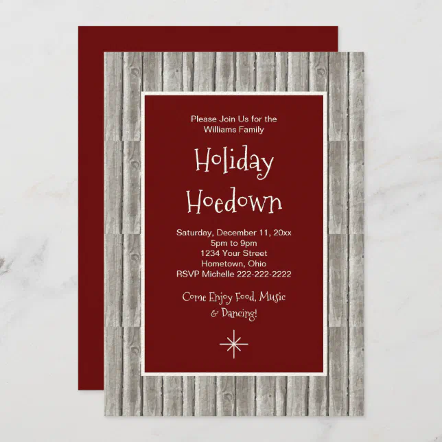 Rustic Wood Christmas Party Hoedown Invitation | Zazzle