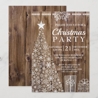Rustic Wood Christmas Tree Gifts Holiday Party Invitation | Zazzle