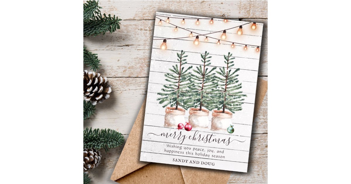 Rustic Wood Christmas Trees Holiday Card | Zazzle
