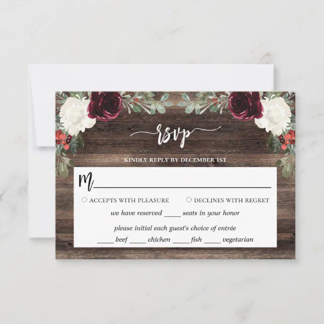 Rustic Wood Christmas Wedding RSVP Card | Zazzle