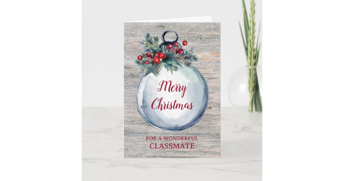 Rustic Wood Classmate Merry Christmas Card | Zazzle