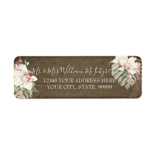 Rustic Wood Classy Floral Tropical Foliage Wedding Label | Zazzle