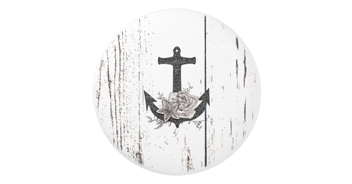 Rustic Wood Coastal Beach Anchor Vintage Floral Ceramic Knob | Zazzle