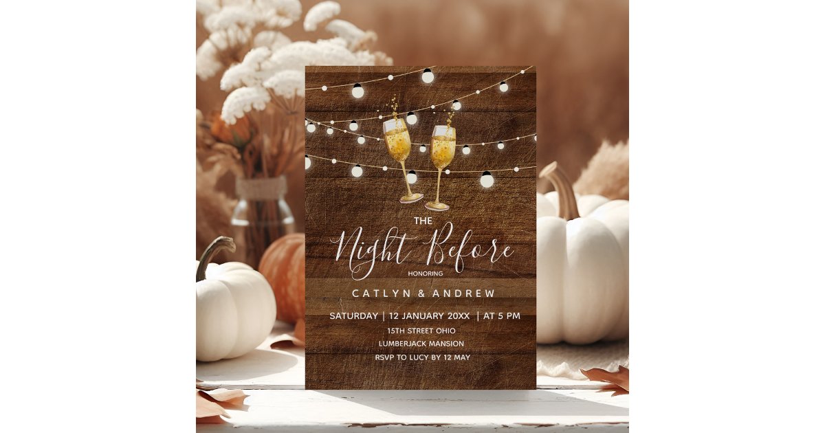 Rustic Wood Cocktail String Light The Night Before Invitation | Zazzle