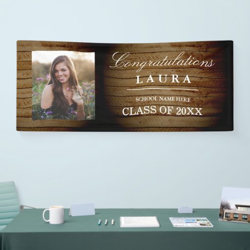 Rustic Wood Congrats Grad Graduation Photo Banner | Zazzle