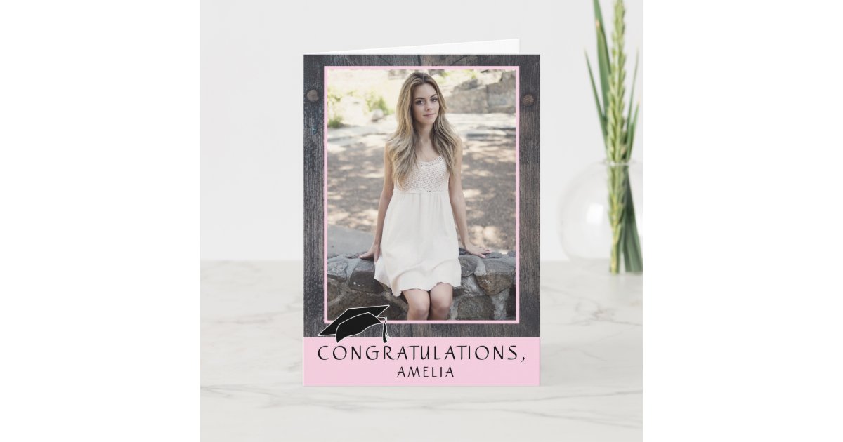 Rustic Wood Congratulations Graduation Photo Card | Zazzle