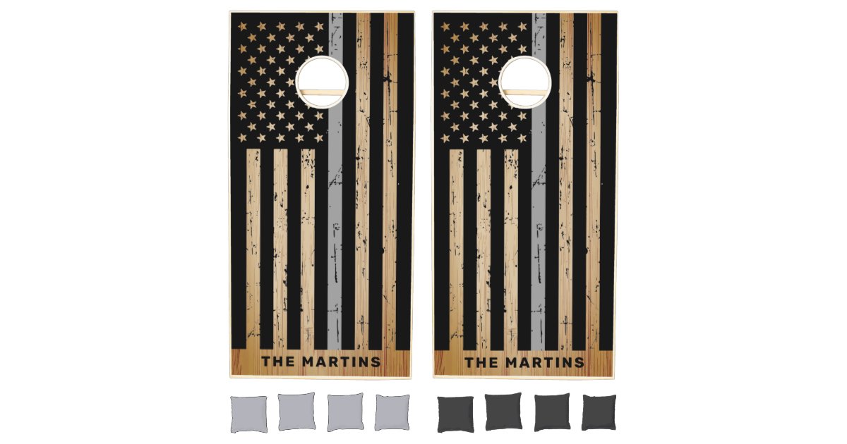 Rustic Wood Correctional Officer Thin Gray Line Cornhole Set | Zazzle