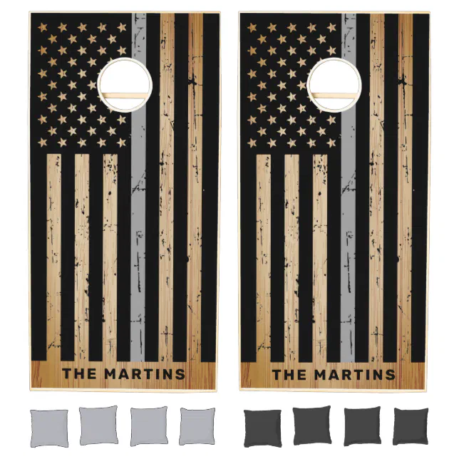 Rustic Wood Correctional Officer Thin Gray Line Cornhole Set | Zazzle