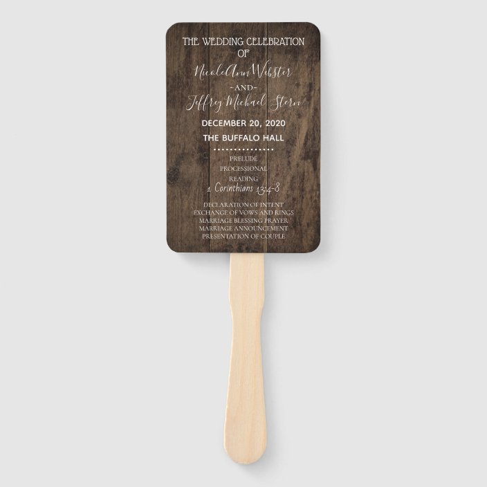 Rustic Wood Country Barn Wedding Program Hand Fan | Zazzle.com