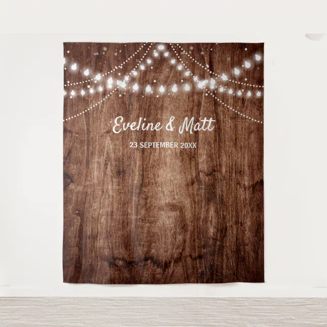 Rustic Wood country boho string lights wedding Tapestry | Zazzle