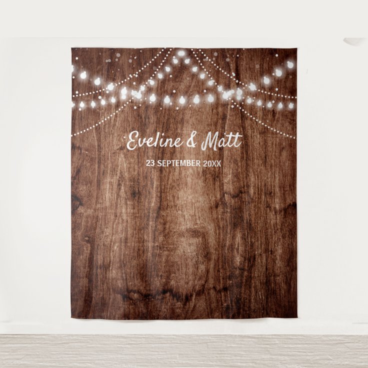 Rustic Wood country boho string lights wedding Tapestry | Zazzle