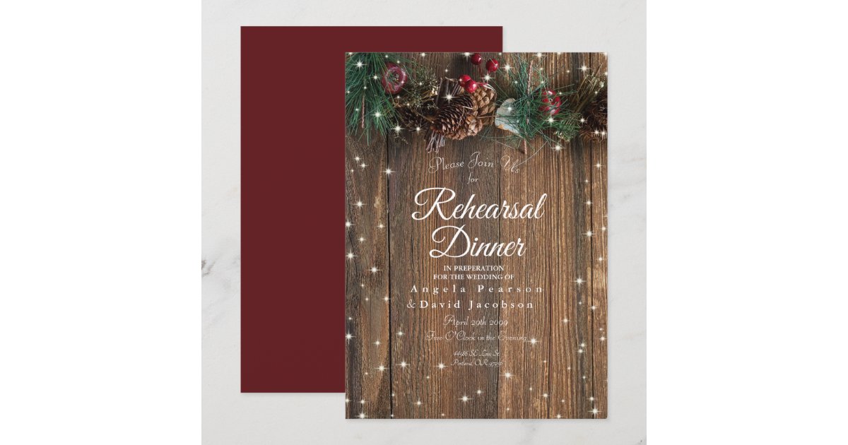 Rustic Wood Country Christmas Pine Garland Sparkle Invitation | Zazzle
