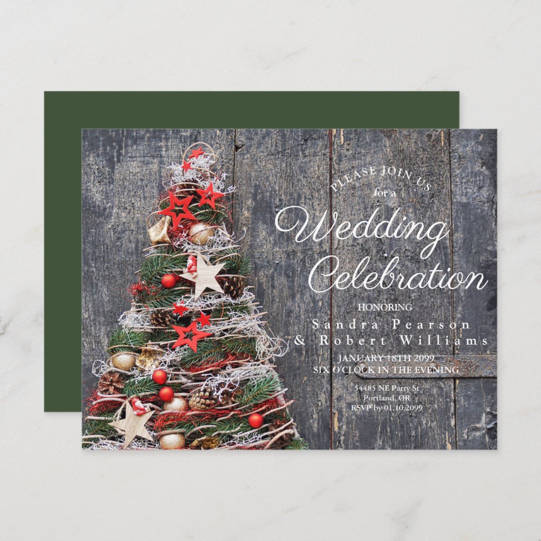 Rustic Wood Country Christmas Tree Wedding Invitation | Zazzle