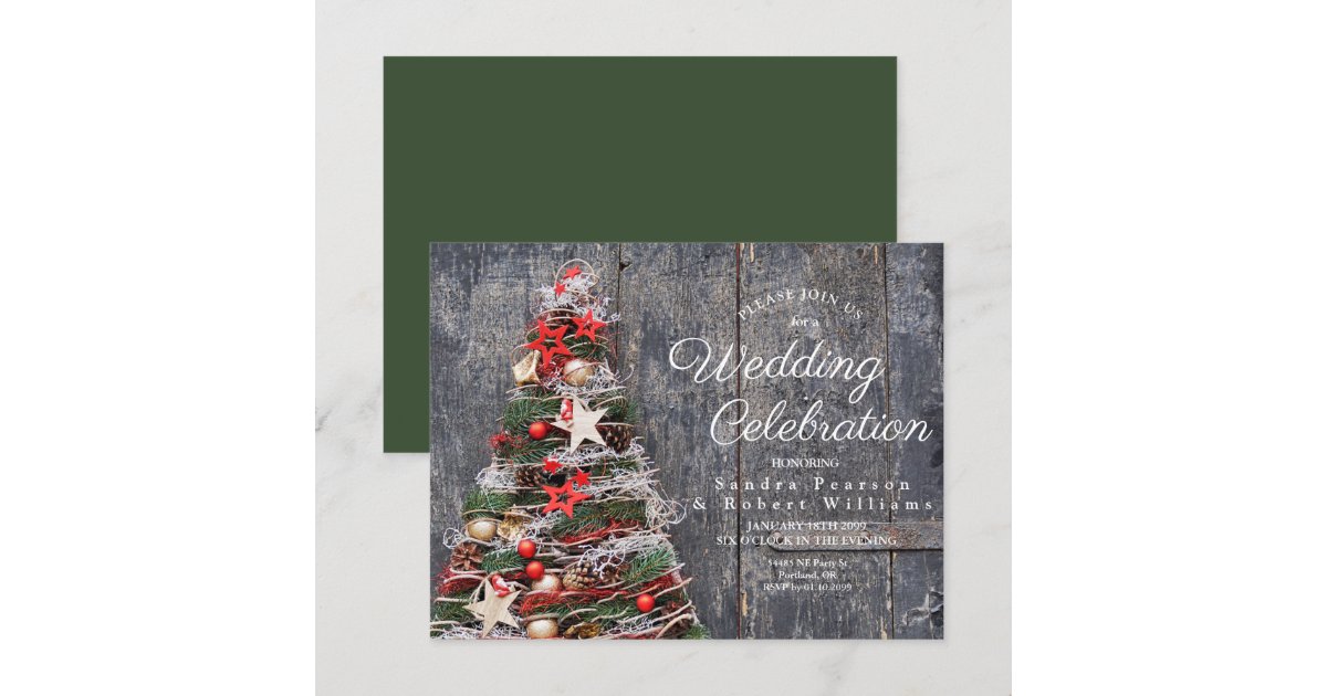 Rustic Wood Country Christmas Tree Wedding Invitation | Zazzle